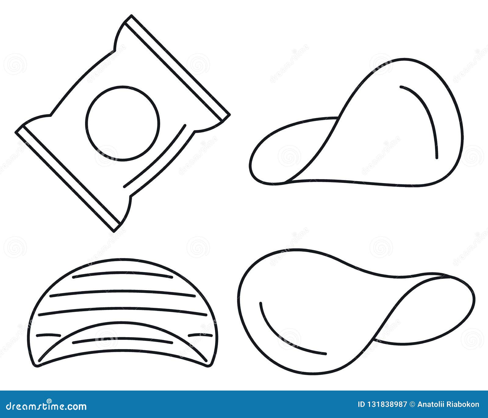 Chips Icon Set, Outline Style Stock Vector - Illustration of line ...