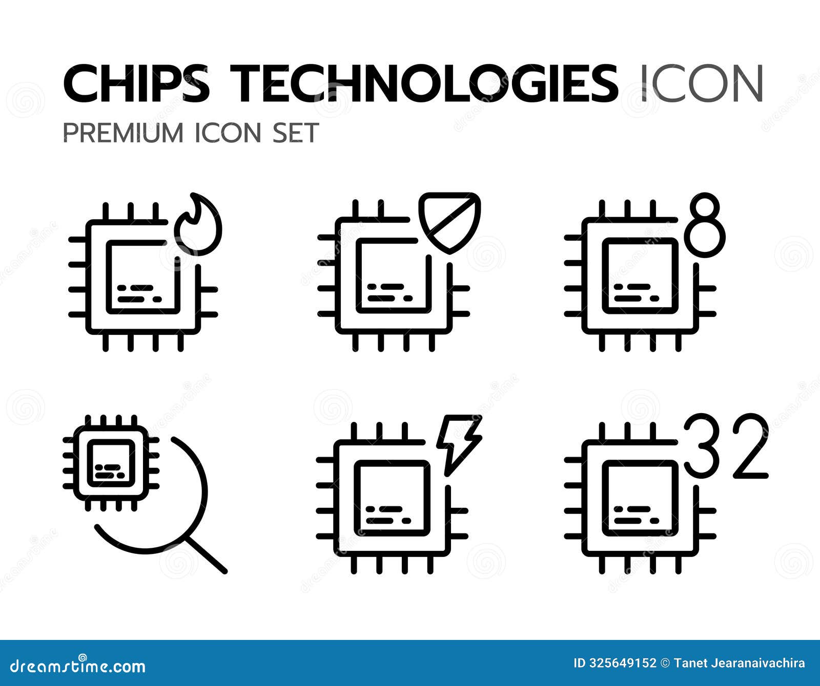 Chips Icons Outline Set. Innovations And Modern Technologies. Processor ...