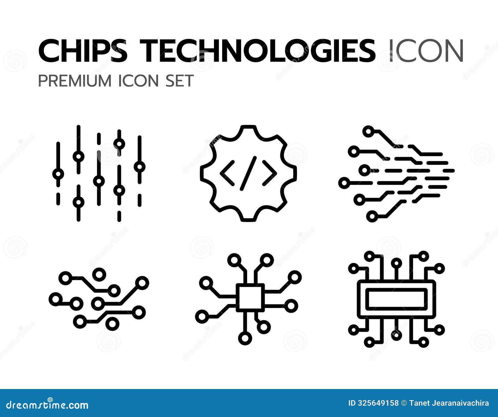 Chips Icons Outline Set. Innovations and Modern Technologies. Processor ...