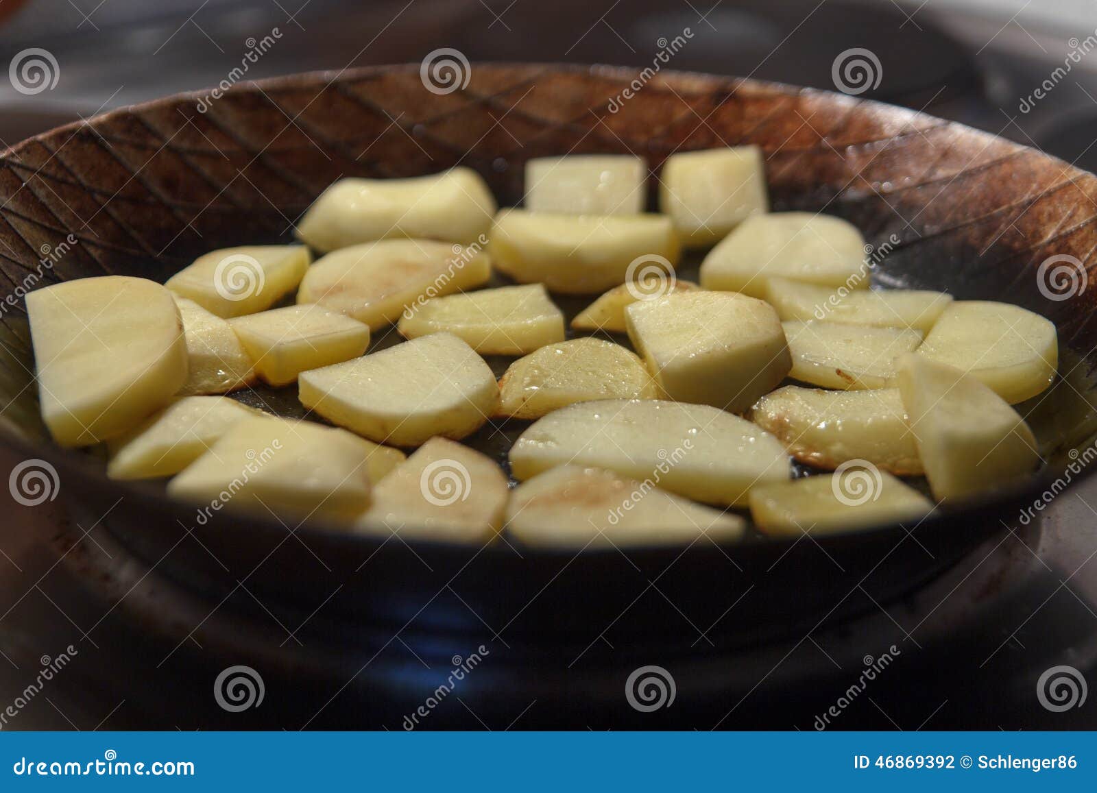 Chips in iron frying pan stock photo. Image of chip, historic - 46869392