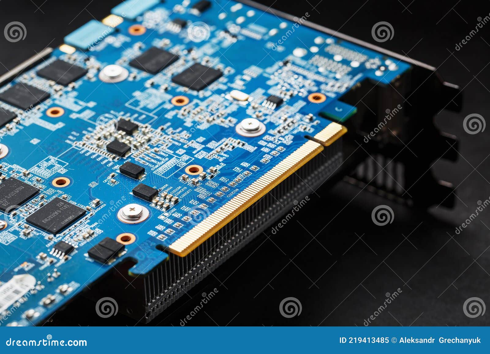 Chips and Microprocessors on the Blue Graphics Card Board. Stock Image ...