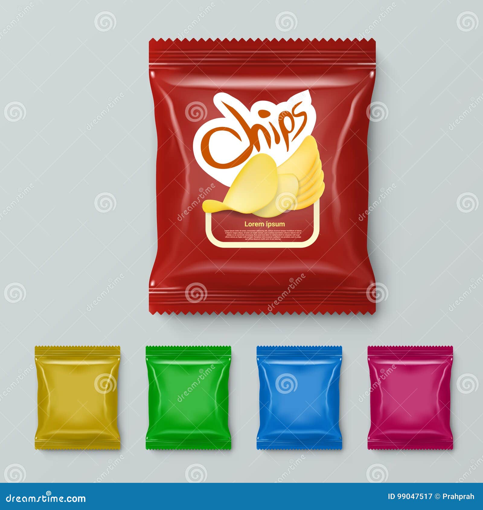 Chips Package with Label Template Rosso Realistico Illustrazione di ...