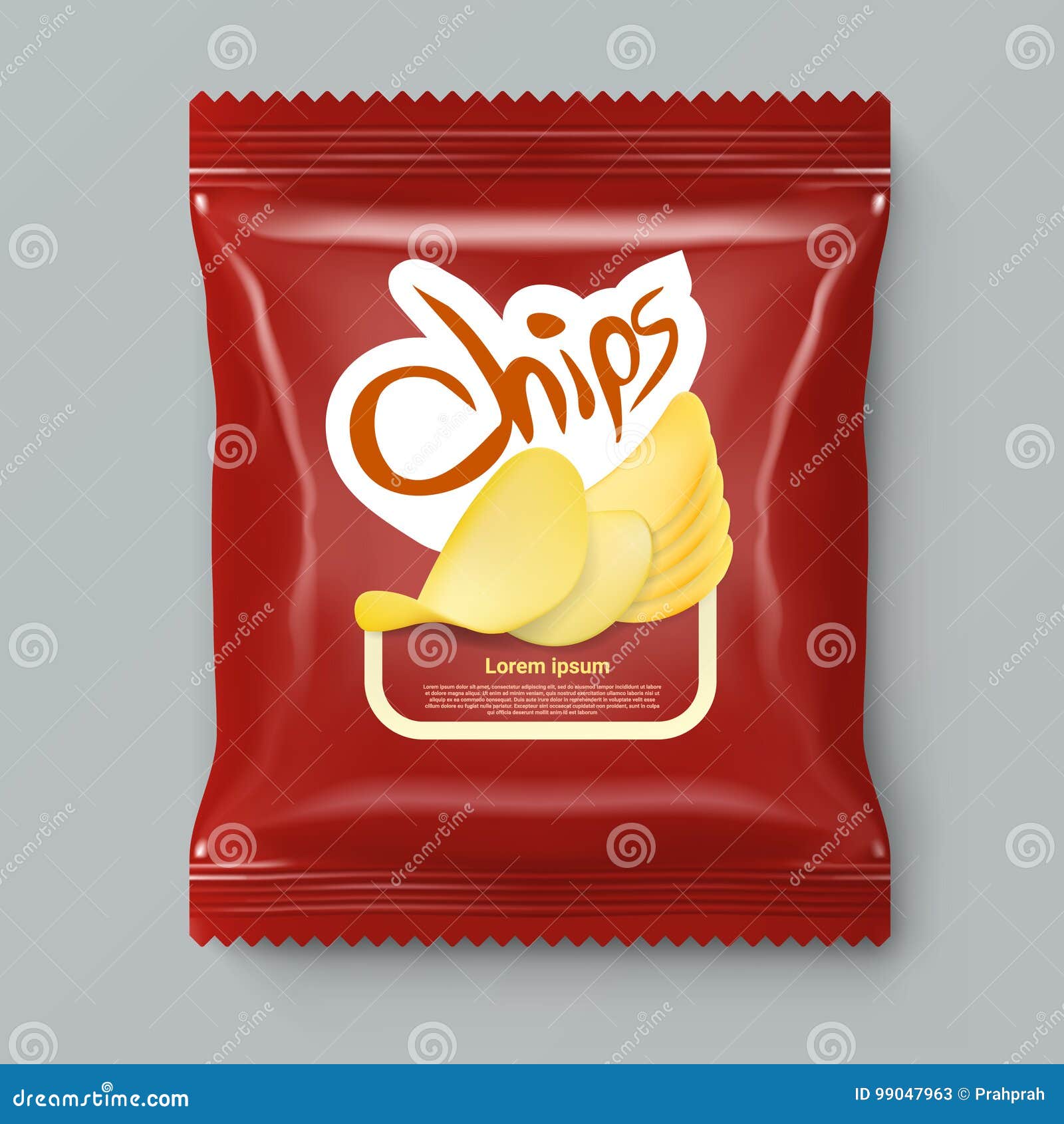 Chips Package with Label Template Rouge Réaliste Illustration Stock ...