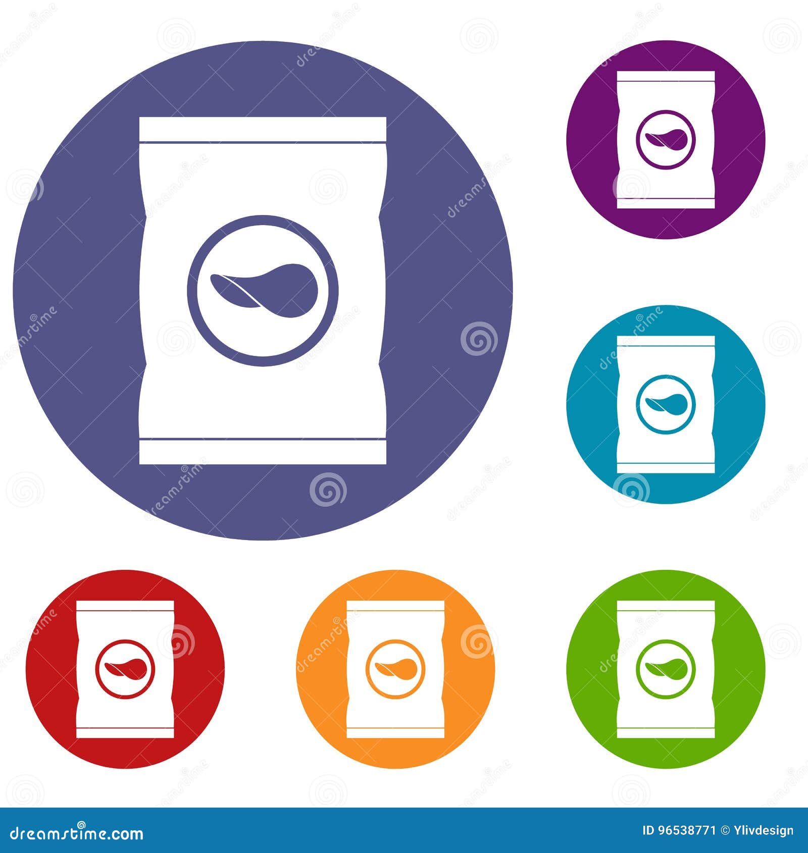 Chips Plastic Bag Icons Set Stock Vector - Illustration of packet ...