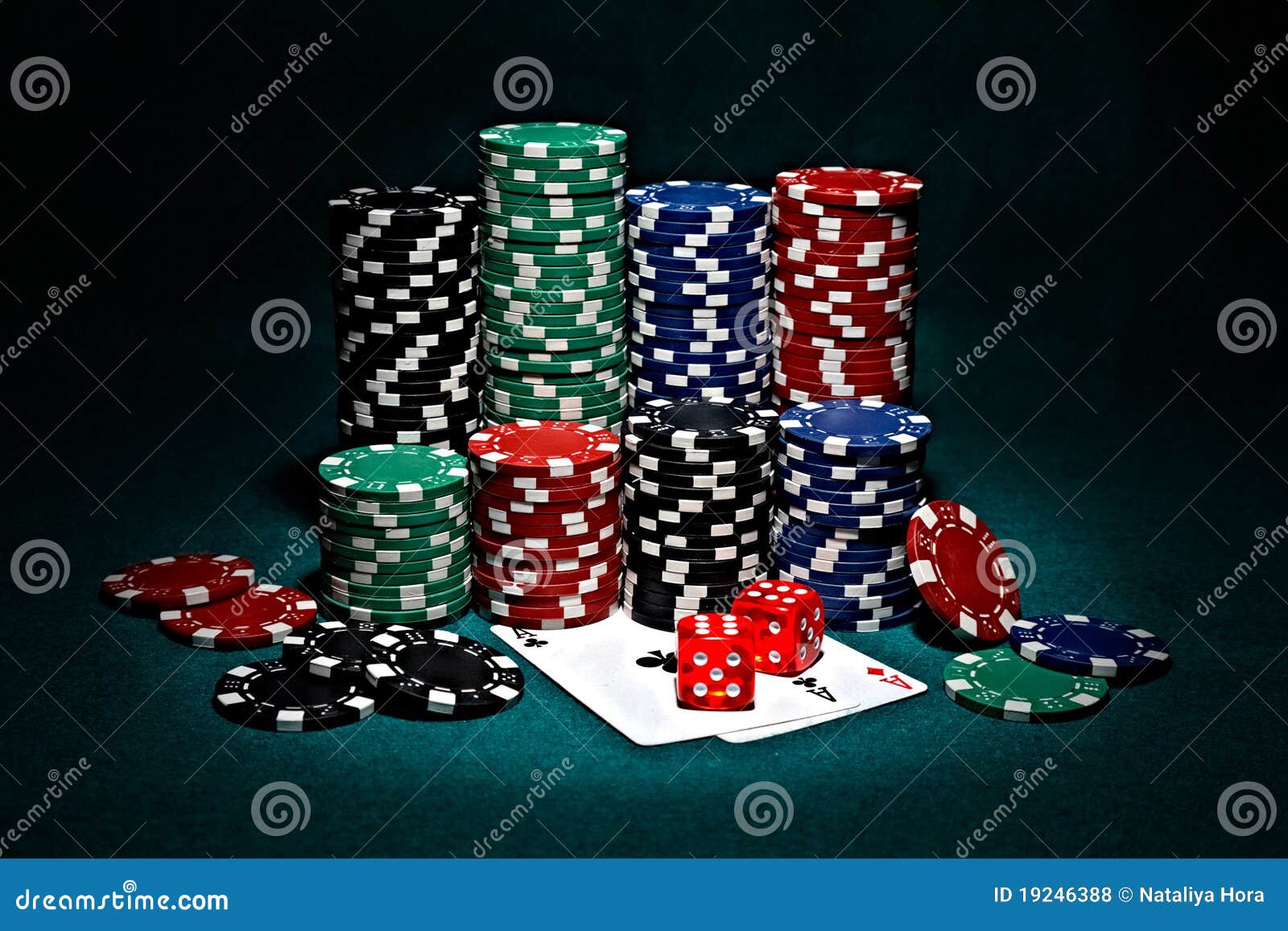 Chips for Poker with Pair of Aces and Dice Stock Photo - Image of dice ...