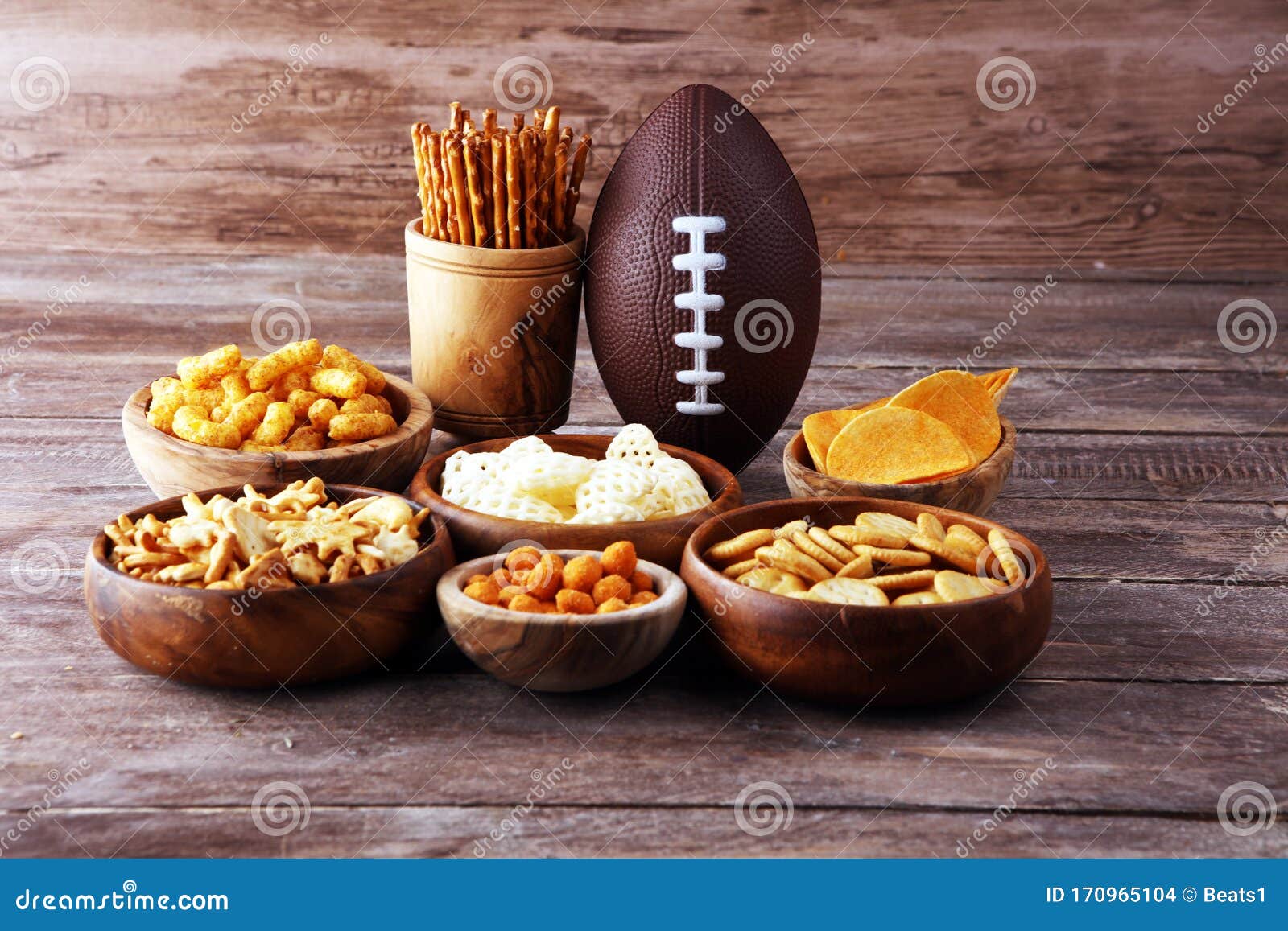 Chips, Salty Snacks, Football on a Table. Great for Bowl Game Snack ...