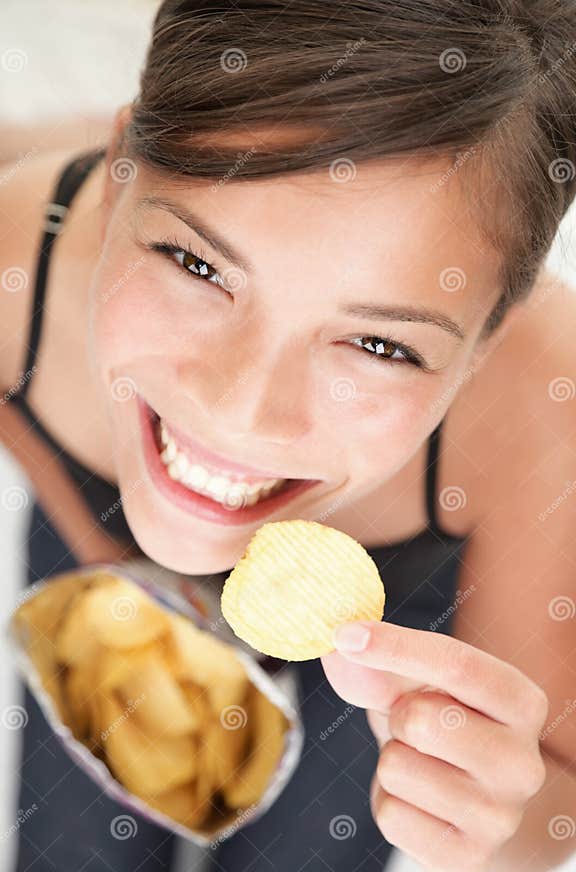 Chips woman stock photo. Image of chips, girl, attractive - 15912188