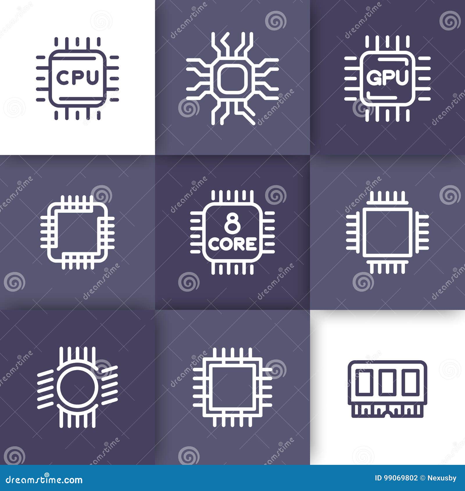 Chipset, Cpu Line Icons Set Stock Vector - Illustration of multi ...