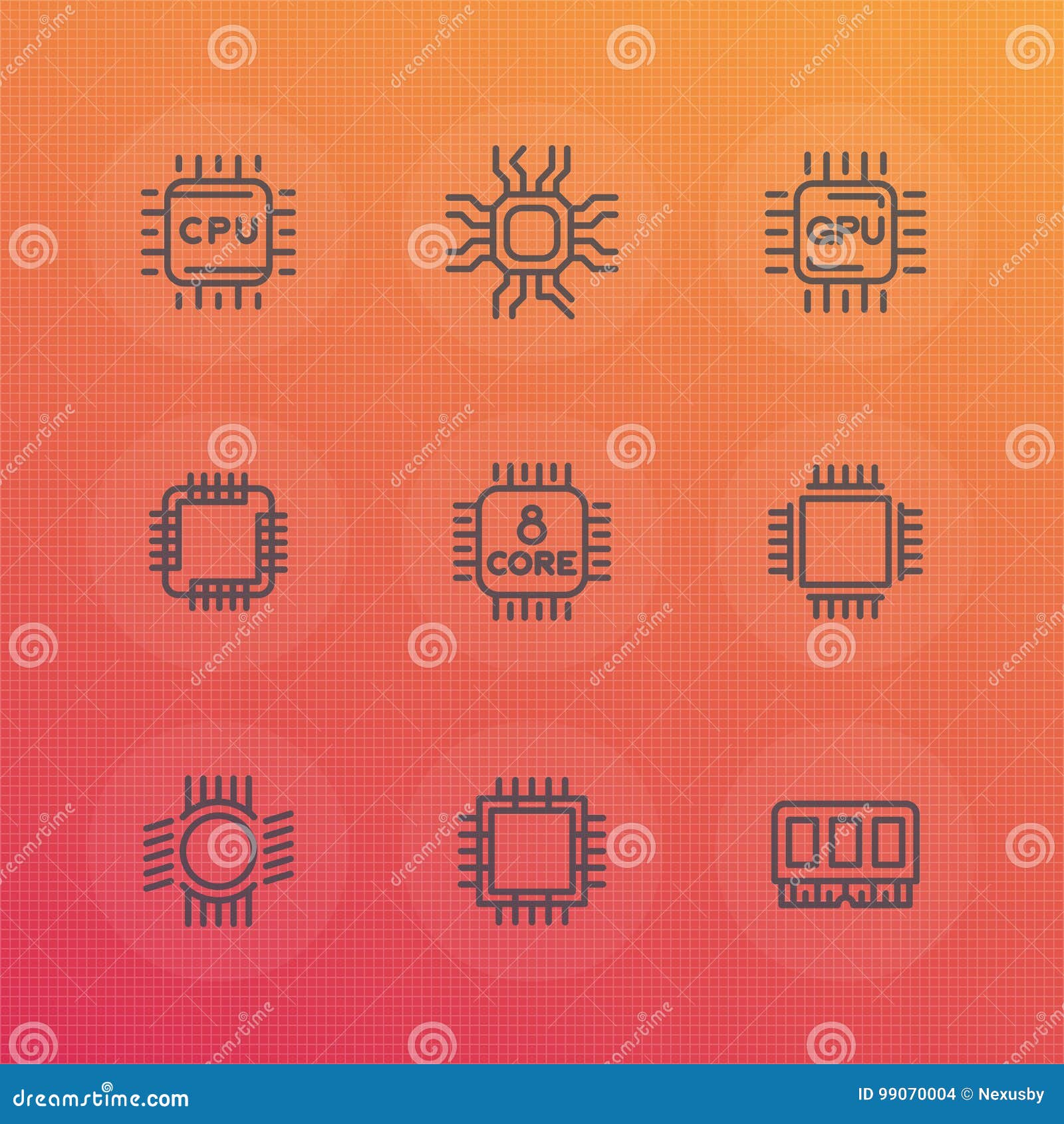 Chipset, Cpu Line Icons Set Stock Vector - Illustration of element ...