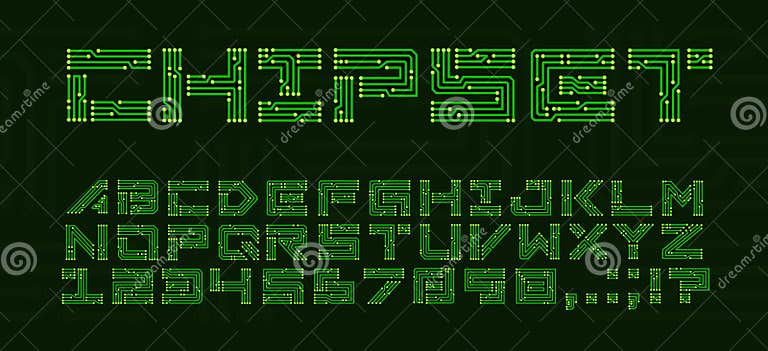Chipset Font with Circuit Board Letter Stock Vector - Illustration of ...