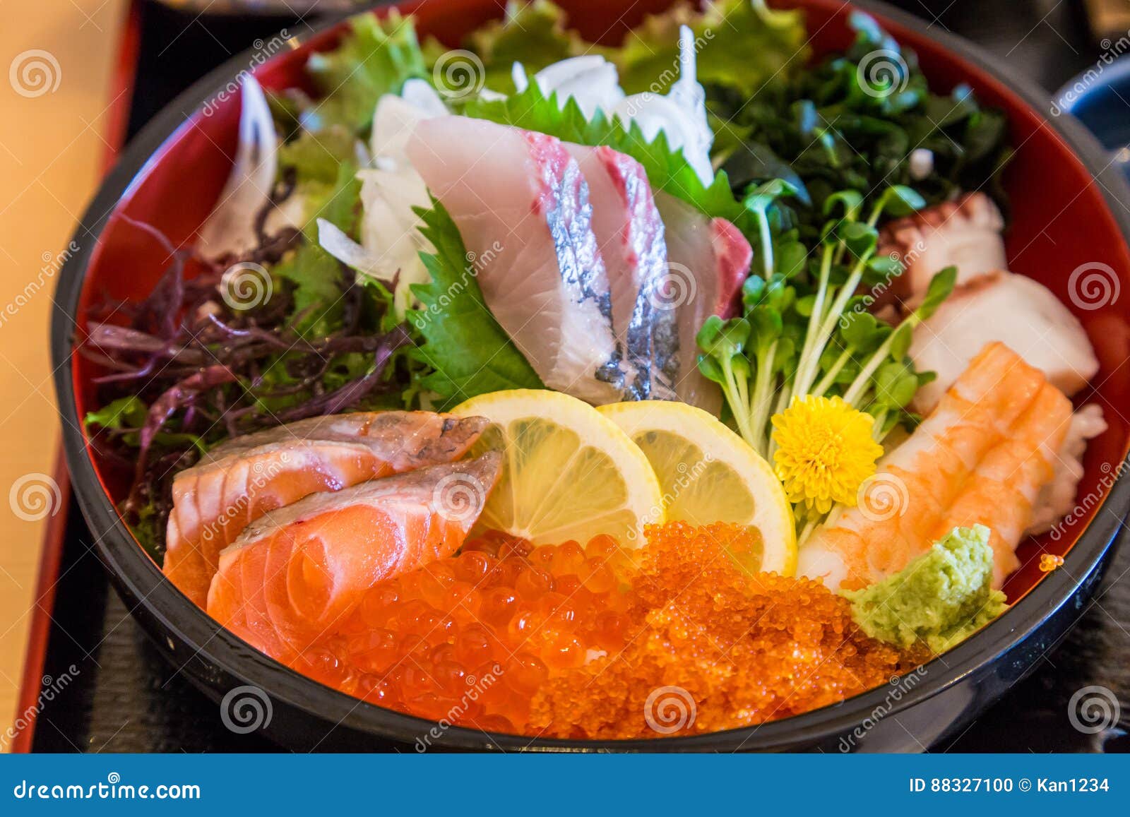 Chirashi Lunch Set - Mix Sashimi Over Rice Stock Photo - Image of bento ...