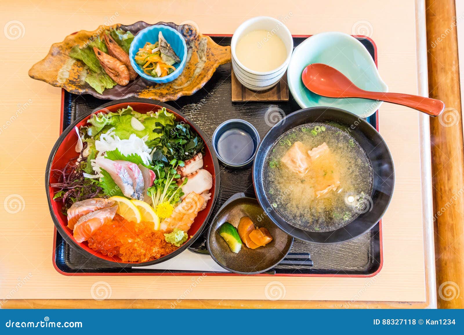 Chirashi Lunch Set - Mix Sashimi Over Rice Stock Photo - Image of ...