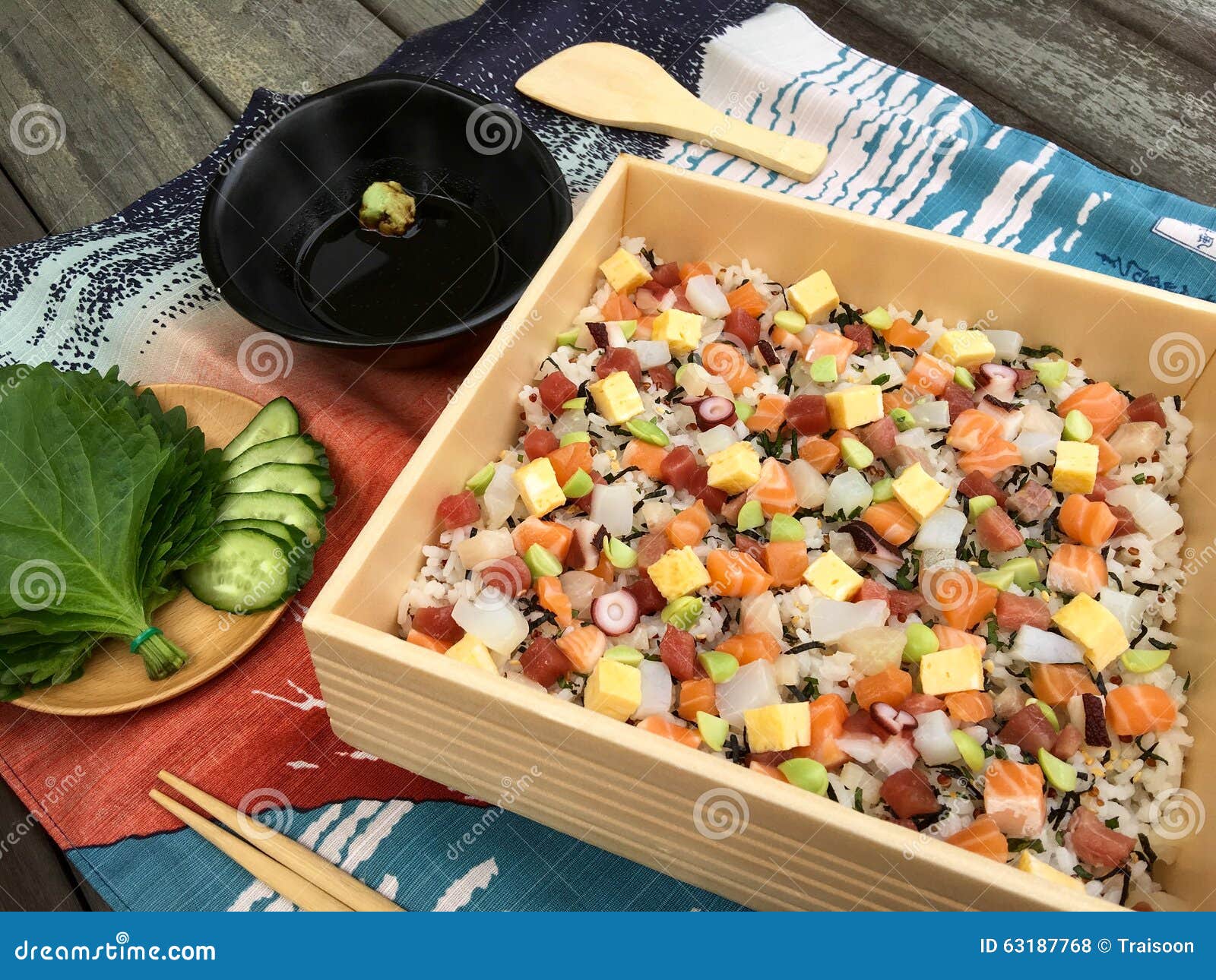 Chirashi Sushi stock photo. Image of chirashi, eggs, salmon - 63187768