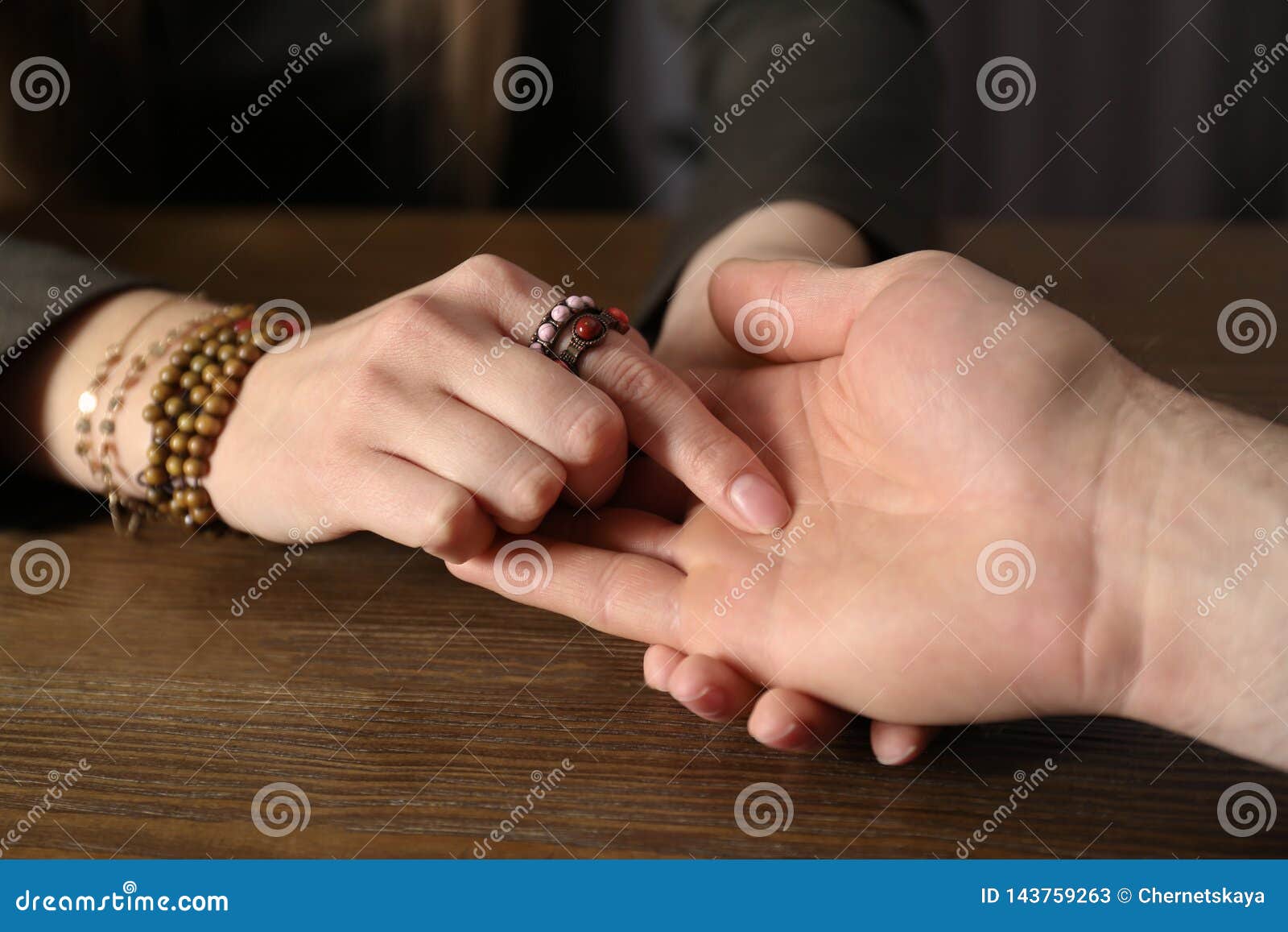 Chiromancer Reading Lines on Man`s Palm at Table Stock Image - Image of ...