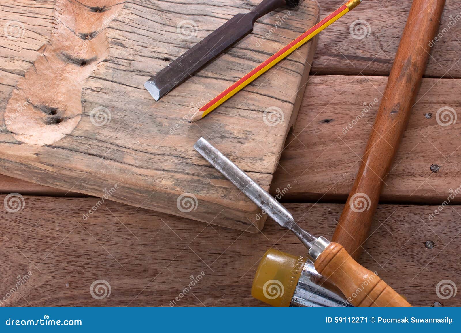 The Chisel Hammering on Wood Stock Image - Image of working, workshop ...
