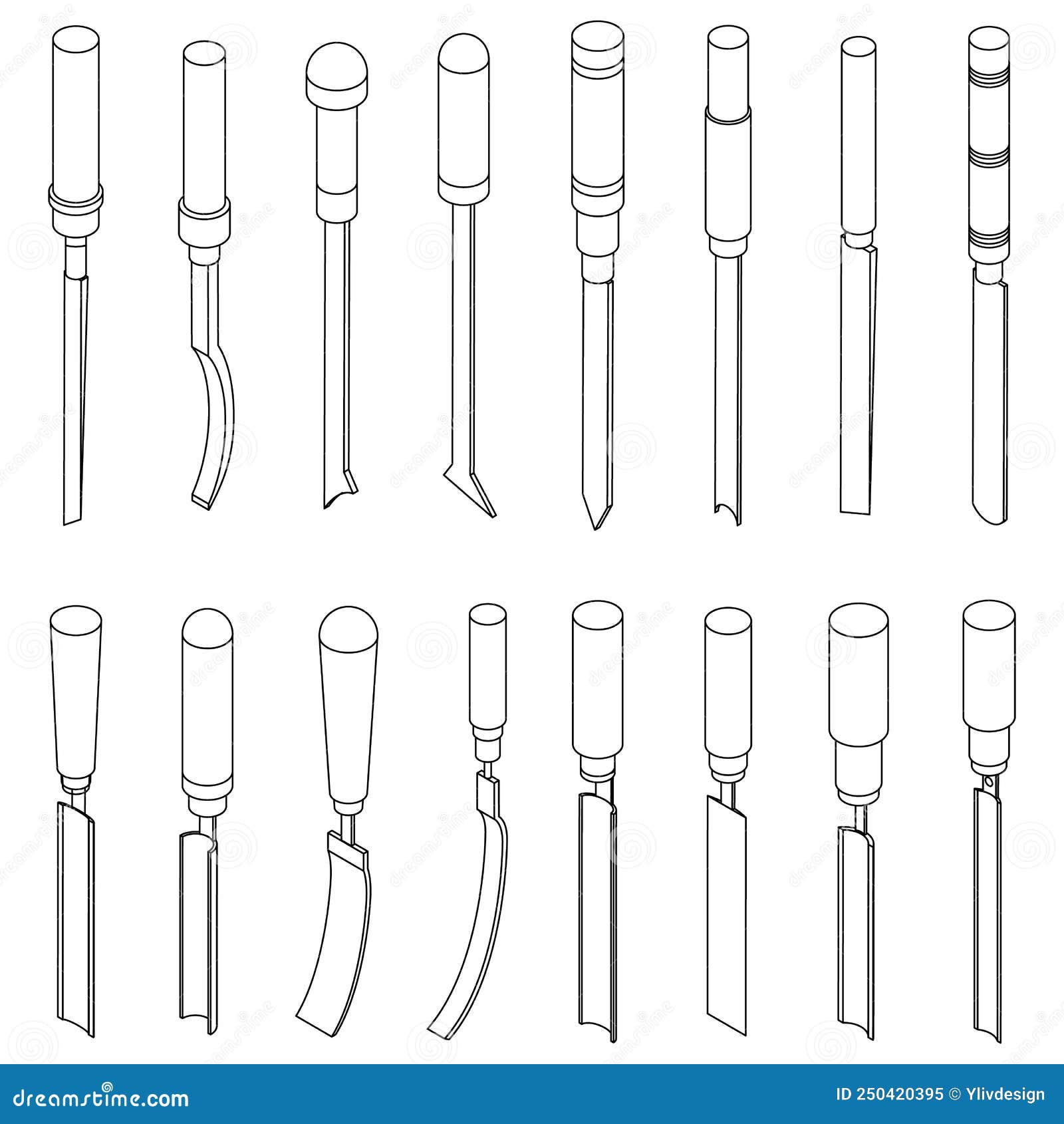 Chisel Icons Set Vector Outline Stock Illustration - Illustration of ...
