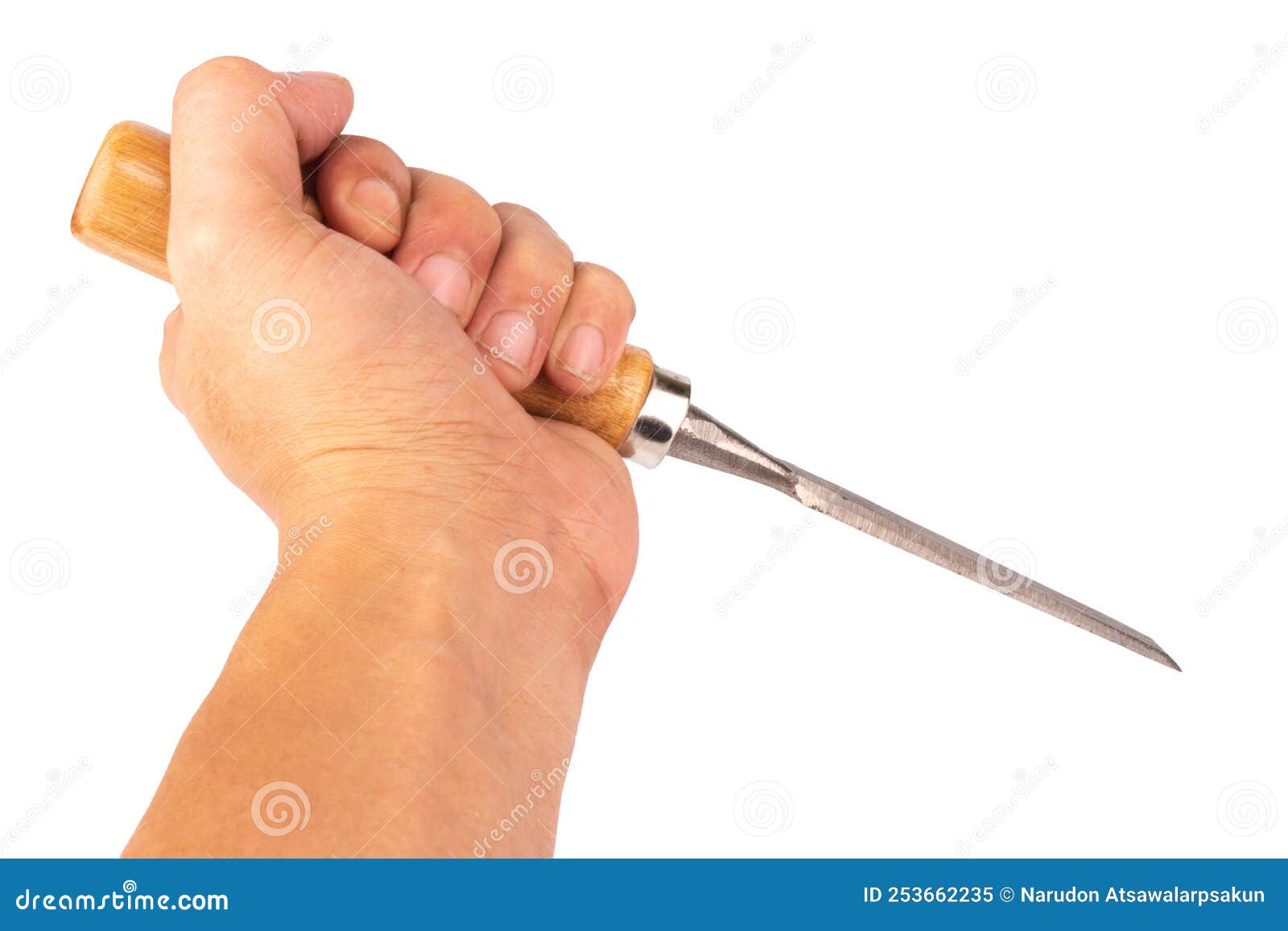 Chisel Isolated on White Background Hand Human Stock Image - Image of ...