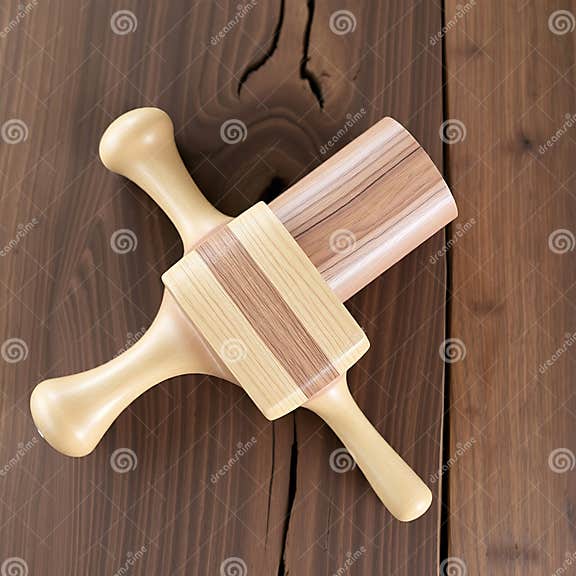 Chisel and Mallet Placed Side by Side on a Piece of Dark Oak Wood with ...