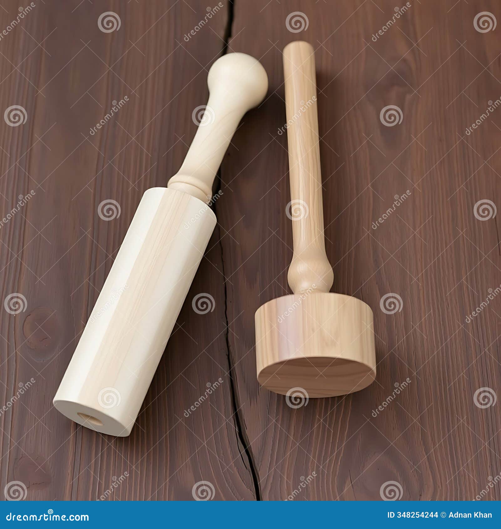 Chisel and Mallet Placed Side by Side on a Piece of Dark Oak Wood with ...