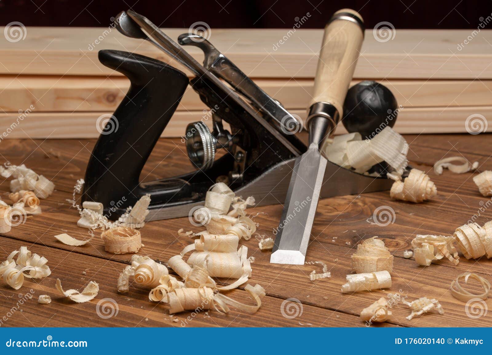 Chisel and Metal Planer with Wood Shavings Stock Photo - Image of ...