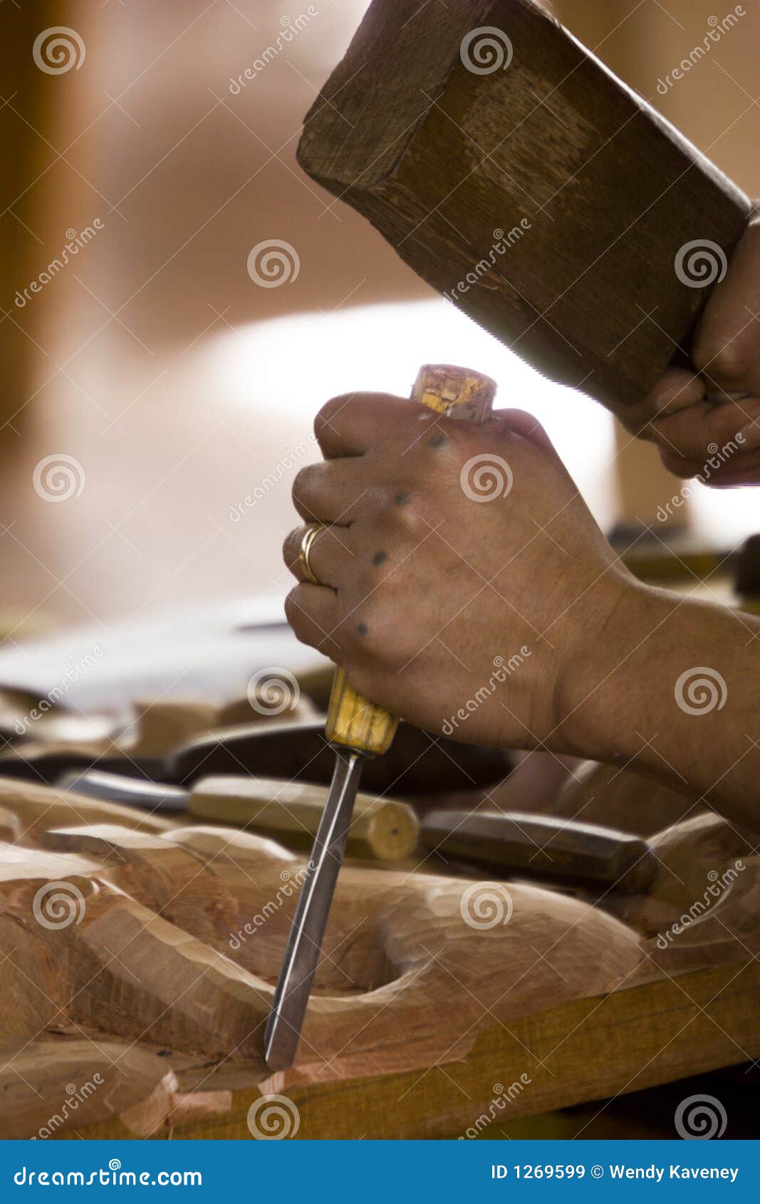 Chiseling Hands stock image. Image of sculpt, wood, chips - 1269599