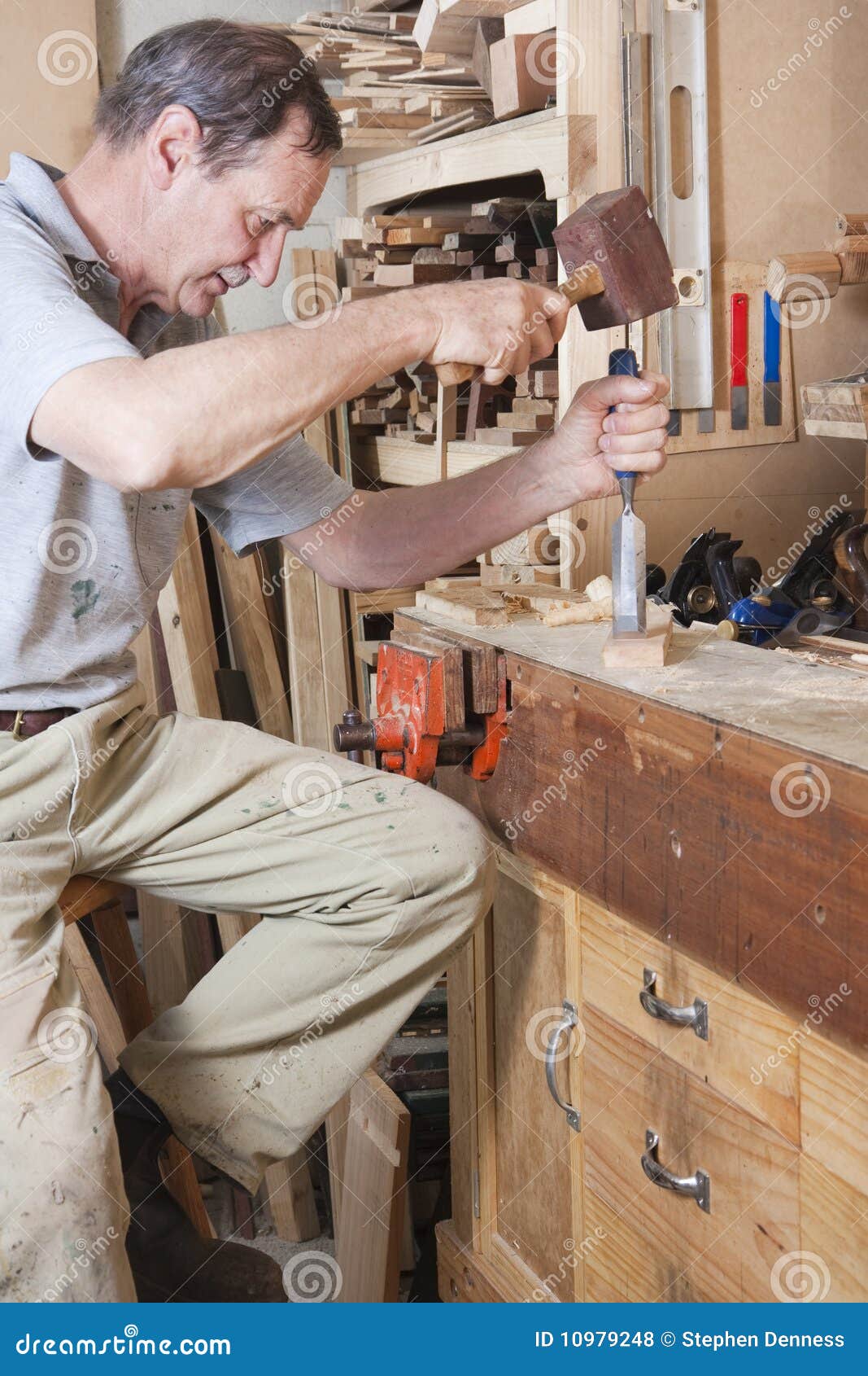 Chiseling on workbench stock photo. Image of bench, wrinkled - 10979248