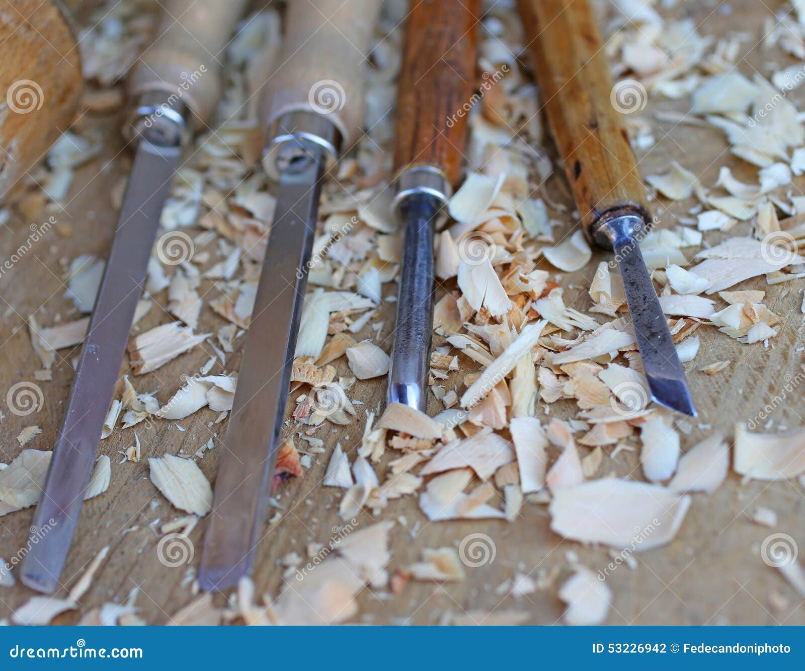 Chisels with Wood Chips after Processing Stock Photo - Image of carve ...