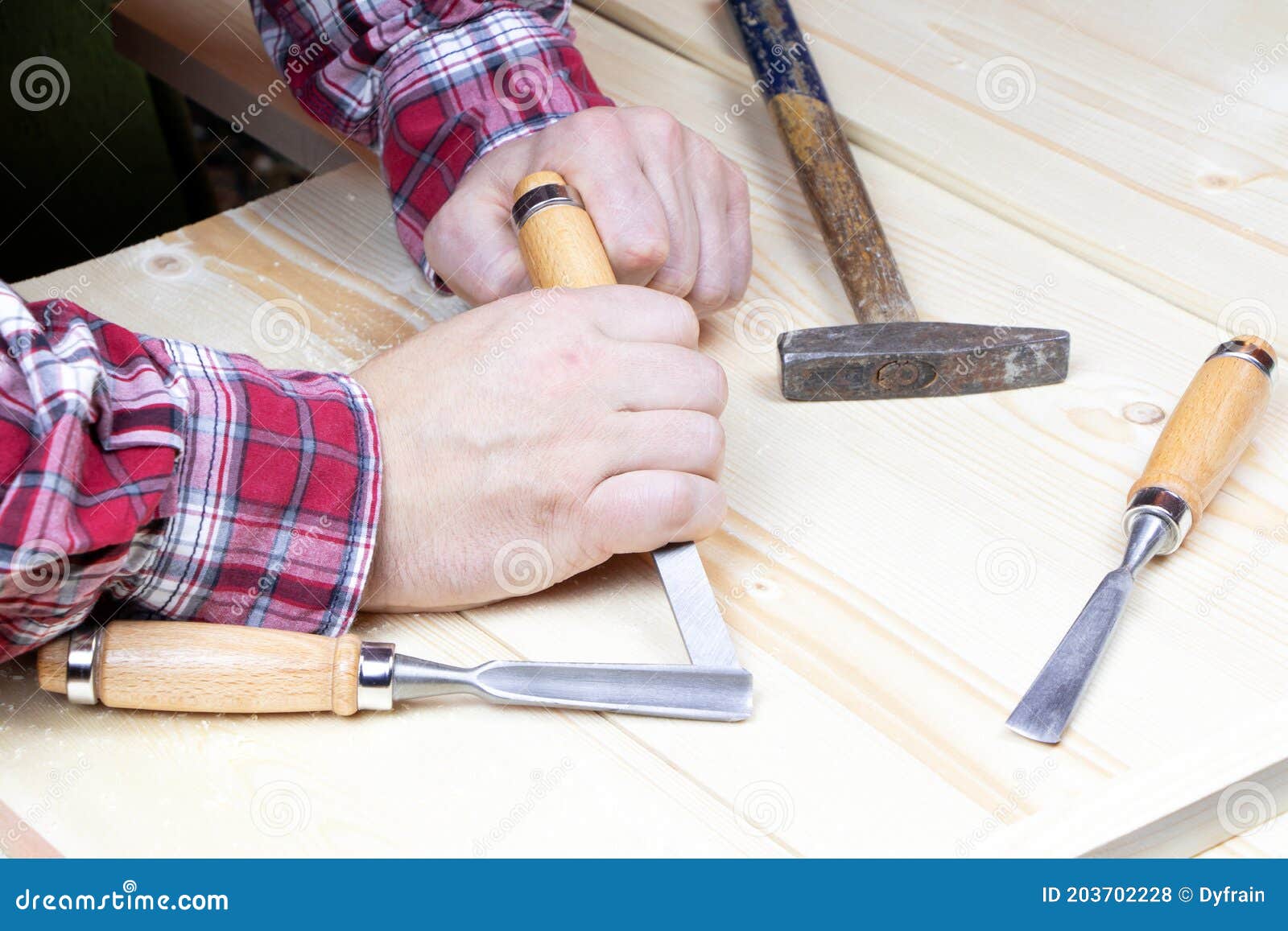 Chisels. Work of Carpenter. Handyman with Tools.Assortment of Chisel of ...