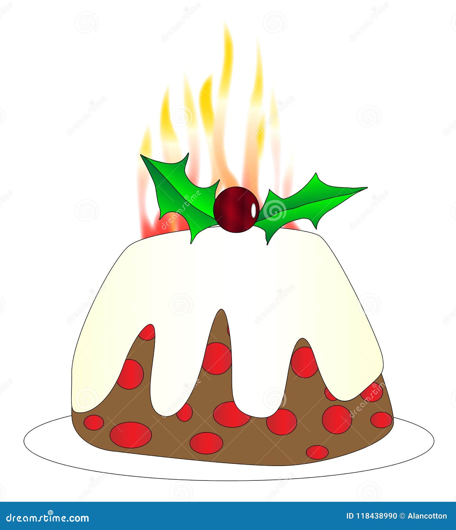 Burning Christmas Pudding stock vector. Illustration of artwork - 118438990