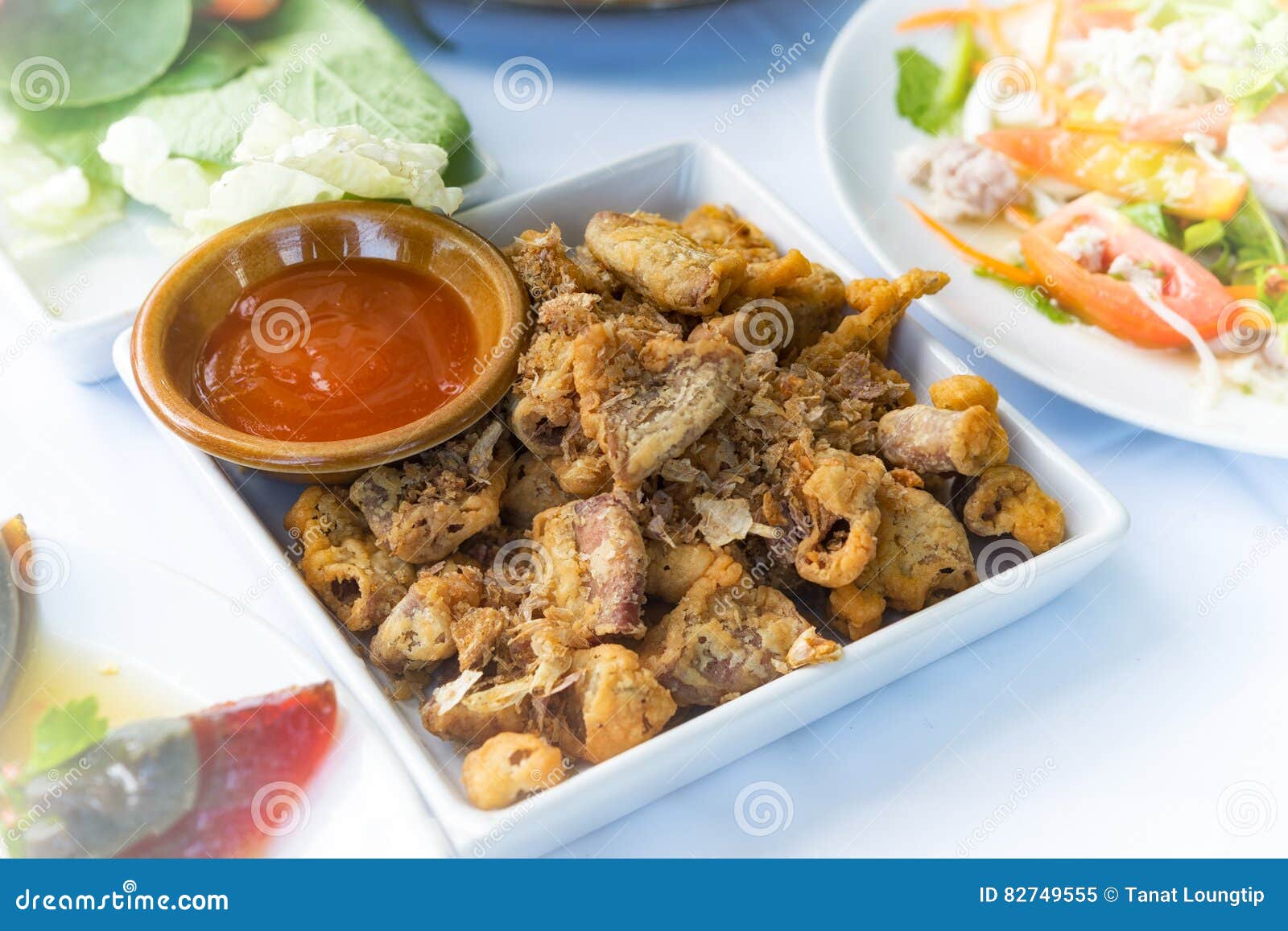Chitterlings Fried Garlic on White Table, Thai Style Stock Image ...