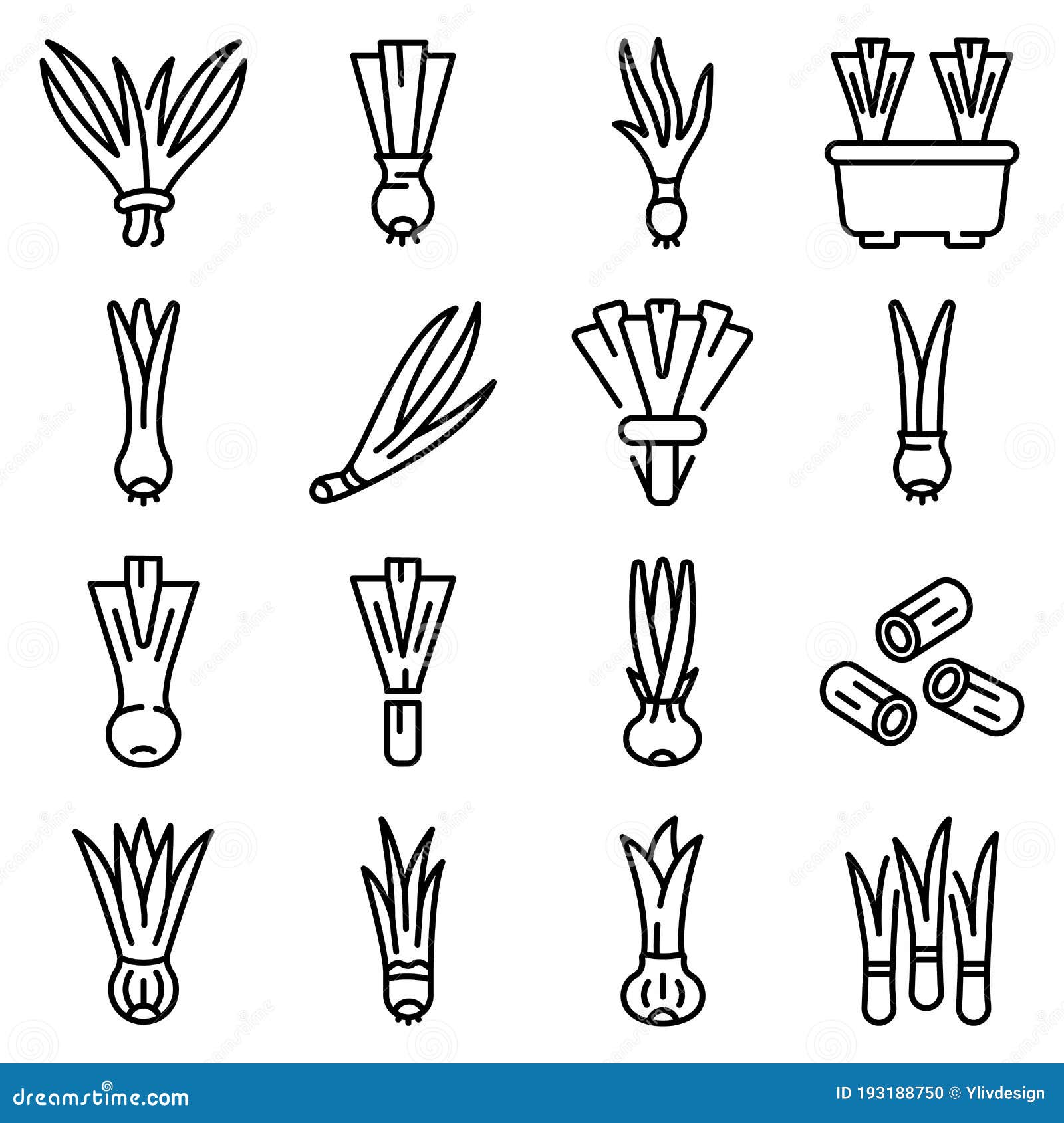 Chives Icons Set, Outline Style Stock Vector - Illustration of culinary ...