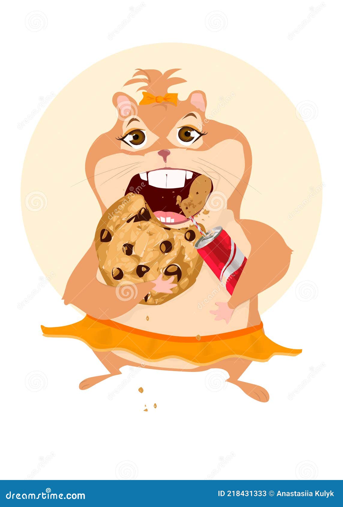 Glutton Girl In A Chair. Fat Woman Eat Pizza. Vector Illustration ...