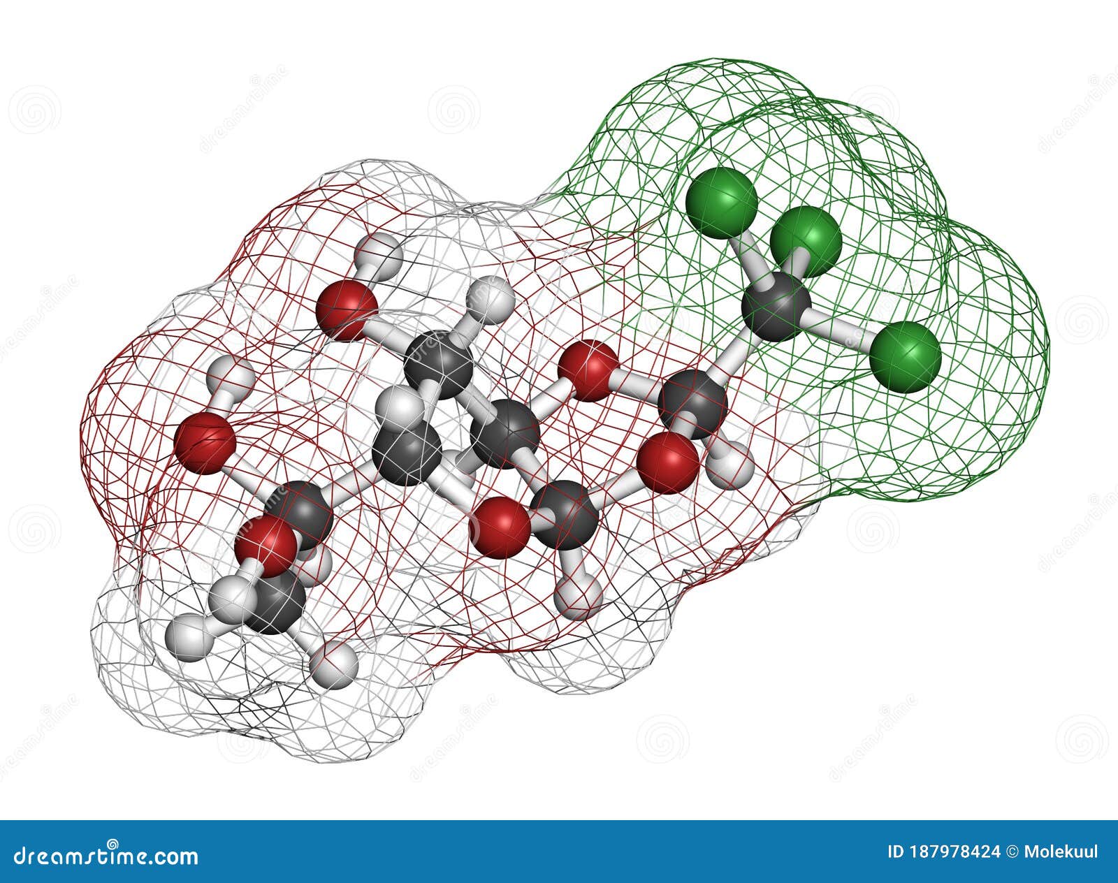 Chloralose Rodenticide Molecule. 3D Rendering. Atoms are Represented As ...