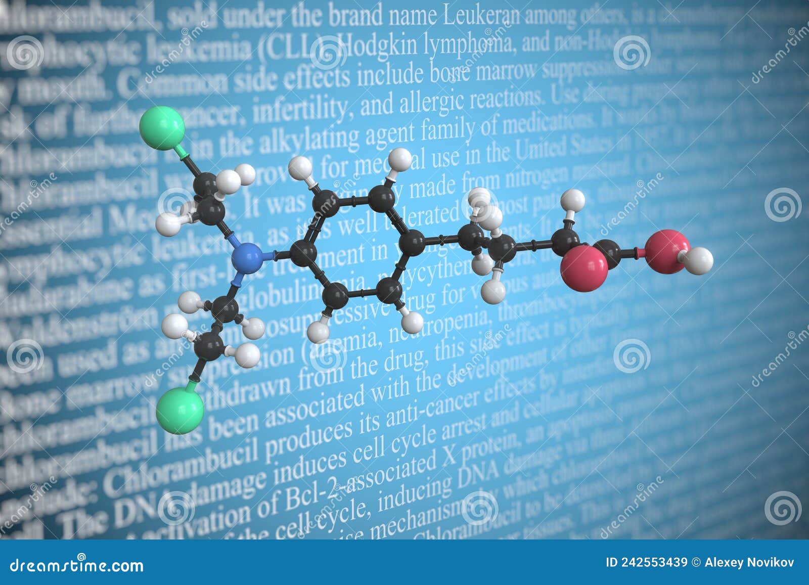 Chlorambucil Scientific Molecular Model, 3D Rendering Stock ...
