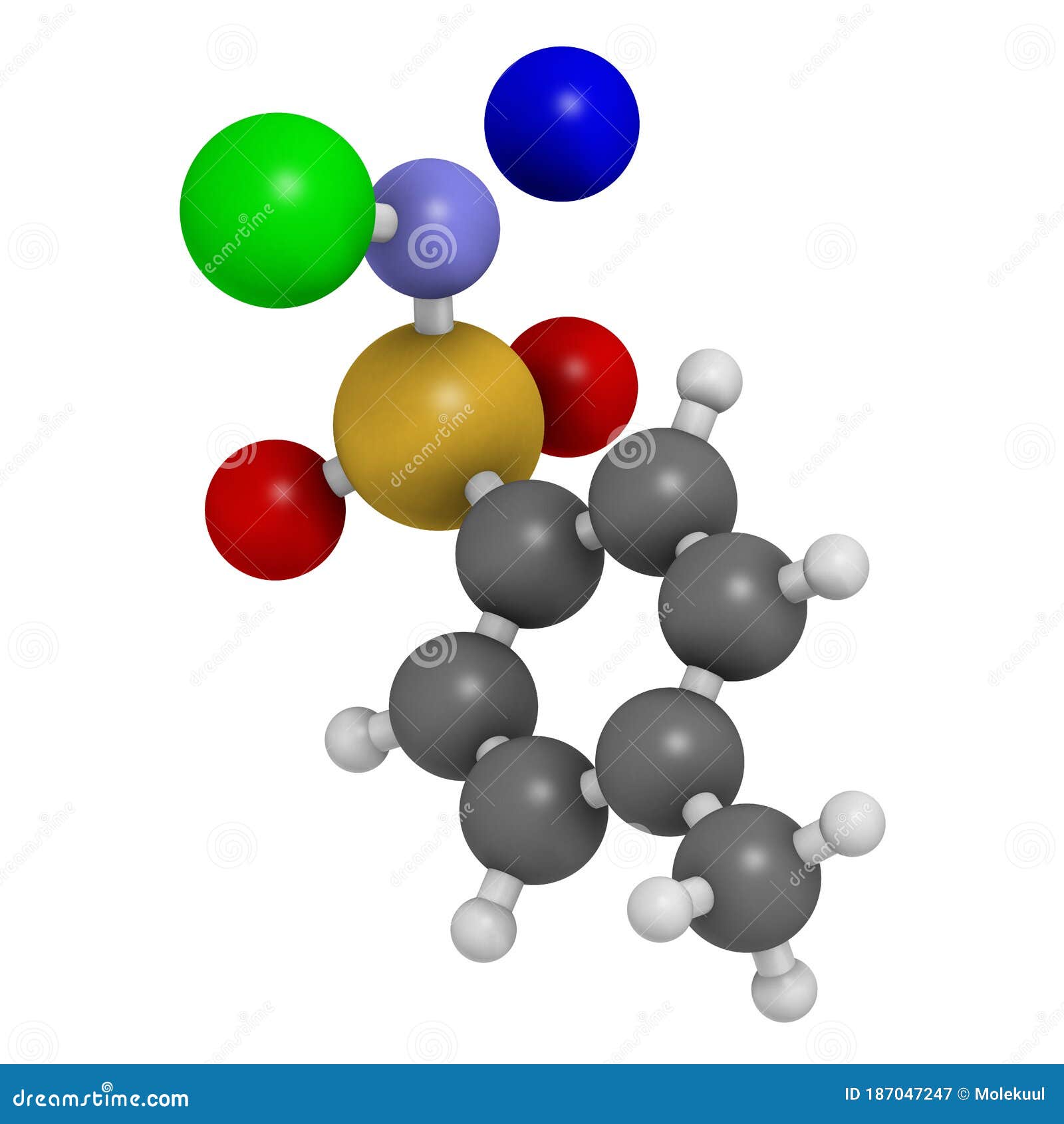 Chloramine-T (tosylchloramide) Disinfectant Molecule. 3D Rendering ...