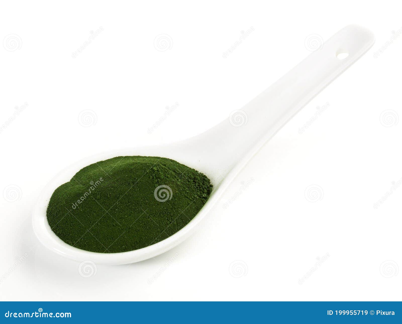 Chlorella Powder on a Spoon Isolated on White Background Stock Image ...