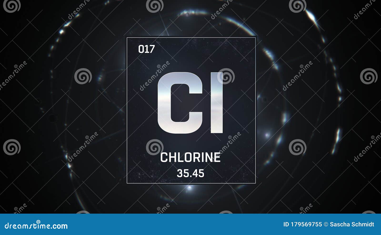 Chlorine As Element 17 of the Periodic Table 3D Illustration on Silver ...