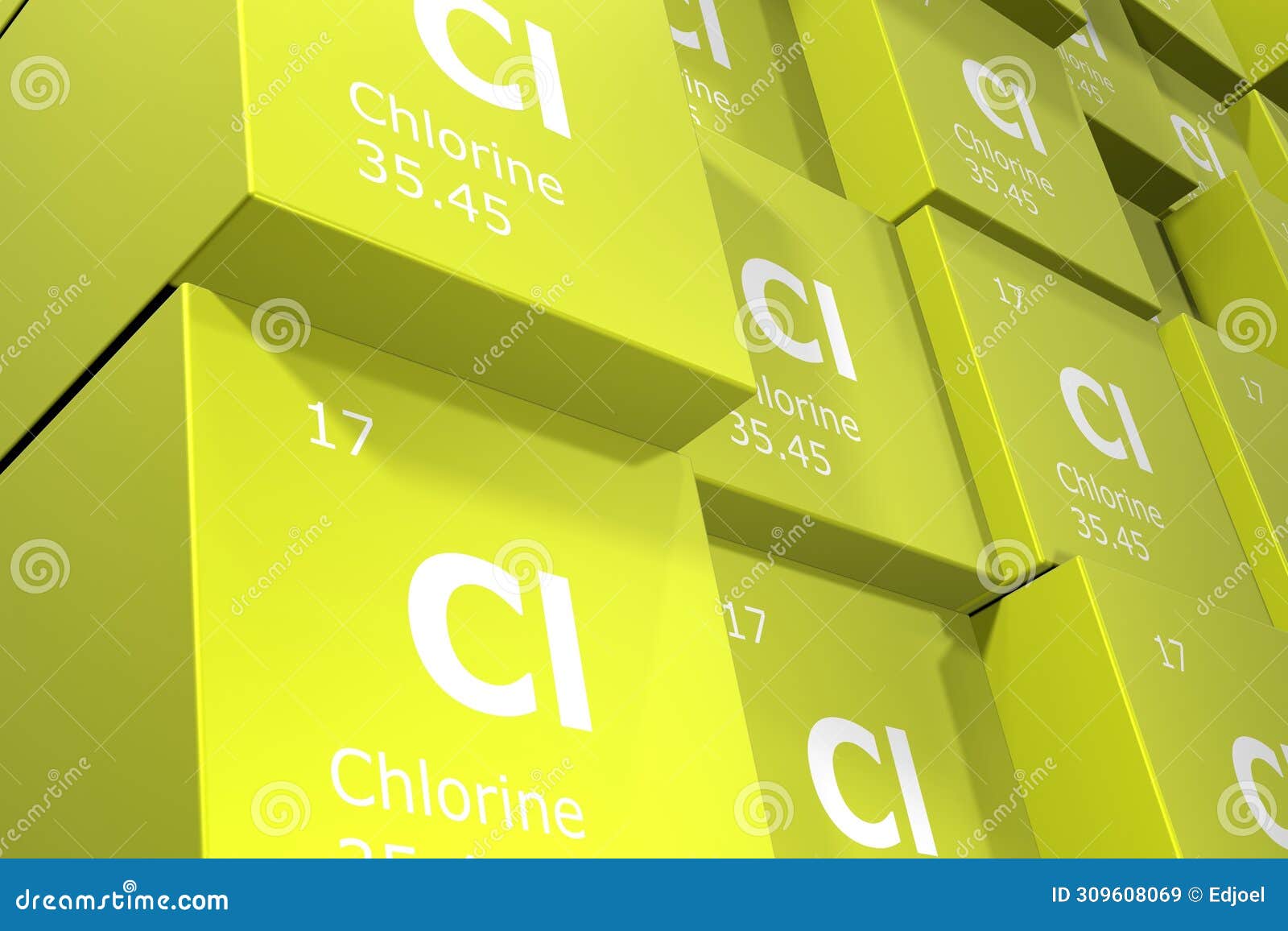 Chlorine, 3D Rendering Background of Cubes of Symbols of the Elements ...