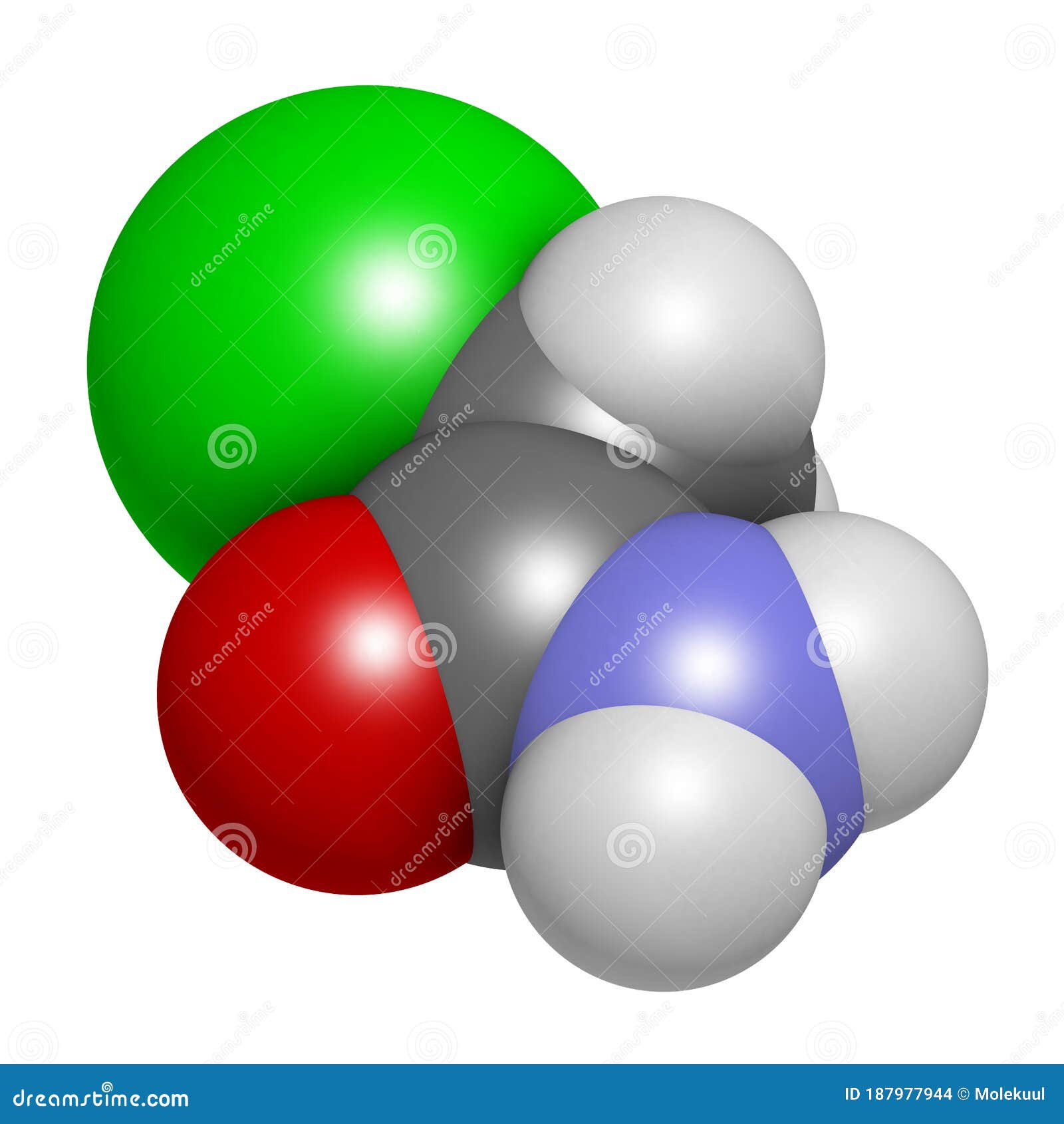 Chloroacetamide Preservative Molecule. 3D Rendering. Atoms are ...