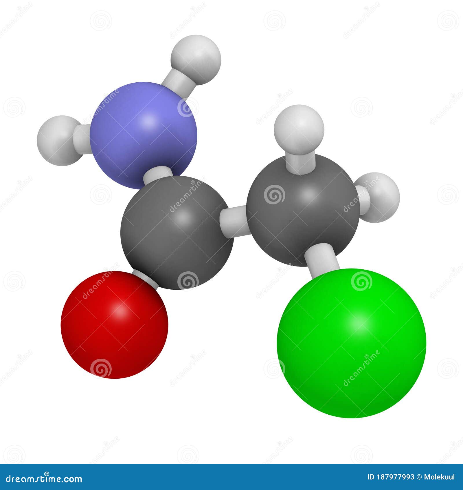 Chloroacetamide Preservative Molecule. 3D Rendering. Atoms are ...