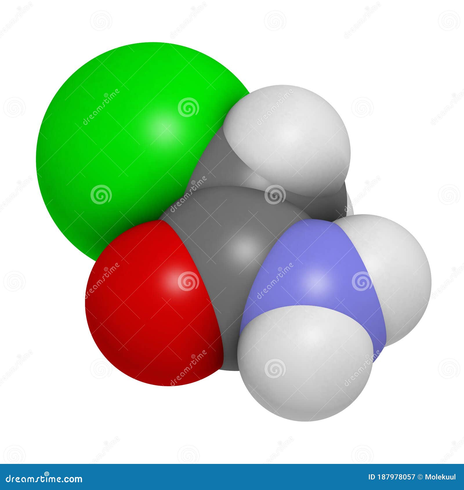 Chloroacetamide Preservative Molecule. 3D Rendering. Atoms are ...