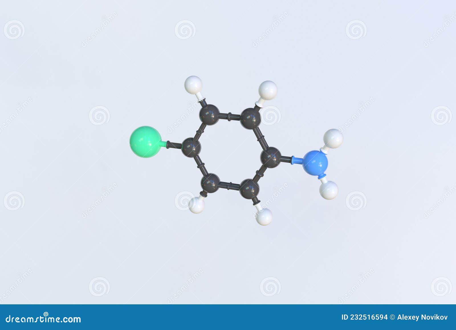 4-chloroaniline Molecule. Isolated Molecular Model. 3D Rendering Stock ...