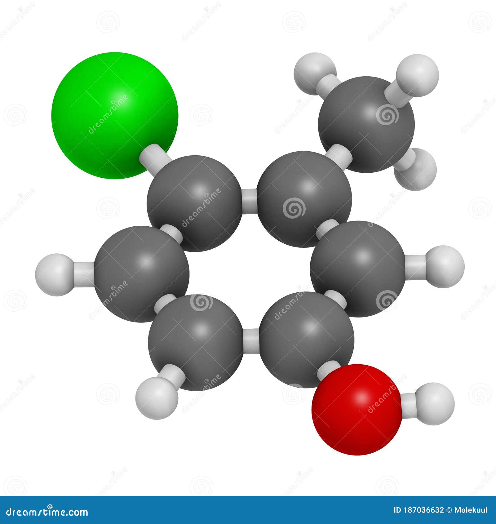 Chlorocresol (p-chlorocresol) Antiseptic and Preservative Molecule. 3D ...