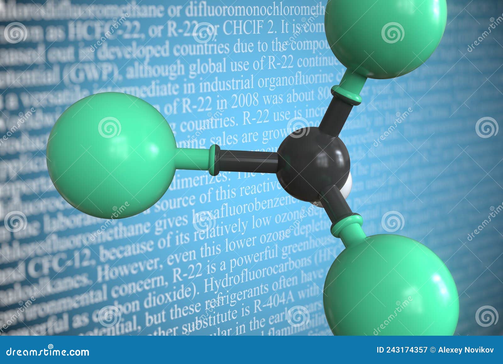 Chlorodifluoromethane Scientific Molecular Model, 3D Rendering Stock ...