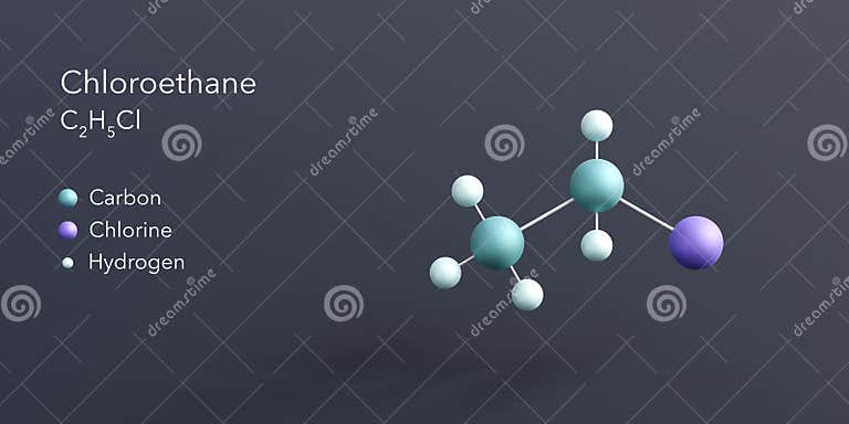 Chloroethane Molecule 3d Rendering, Flat Molecular Structure with ...