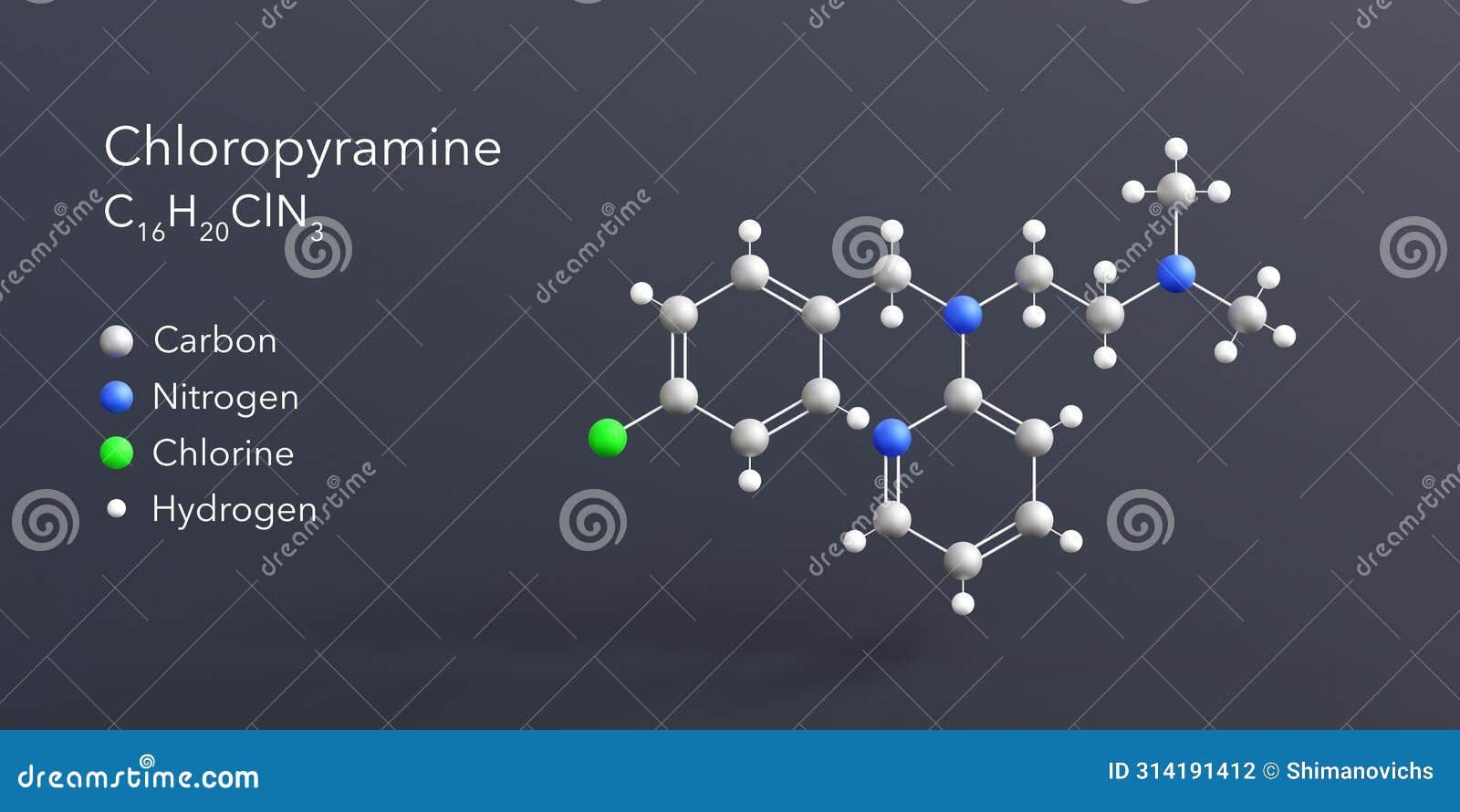 Chloropyramine Molecule, Structural Chemical Formula, Ball-and-stick ...