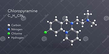 Chloropyramine Molecule 3d Rendering, Flat Molecular Structure with ...