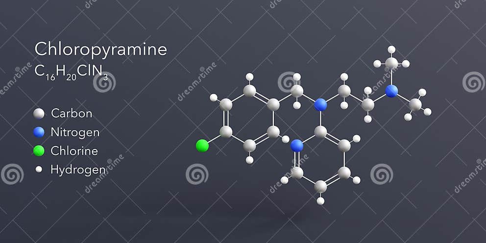 Chloropyramine Molecule 3d Rendering, Flat Molecular Structure with ...