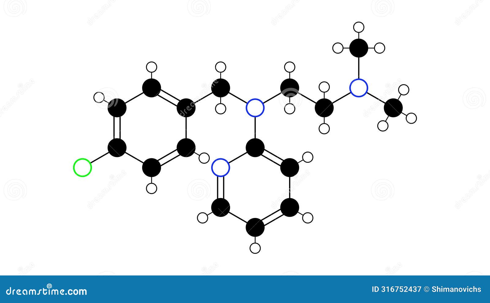 Chloropyramine Molecule, Structural Chemical Formula, Ball-and-stick ...