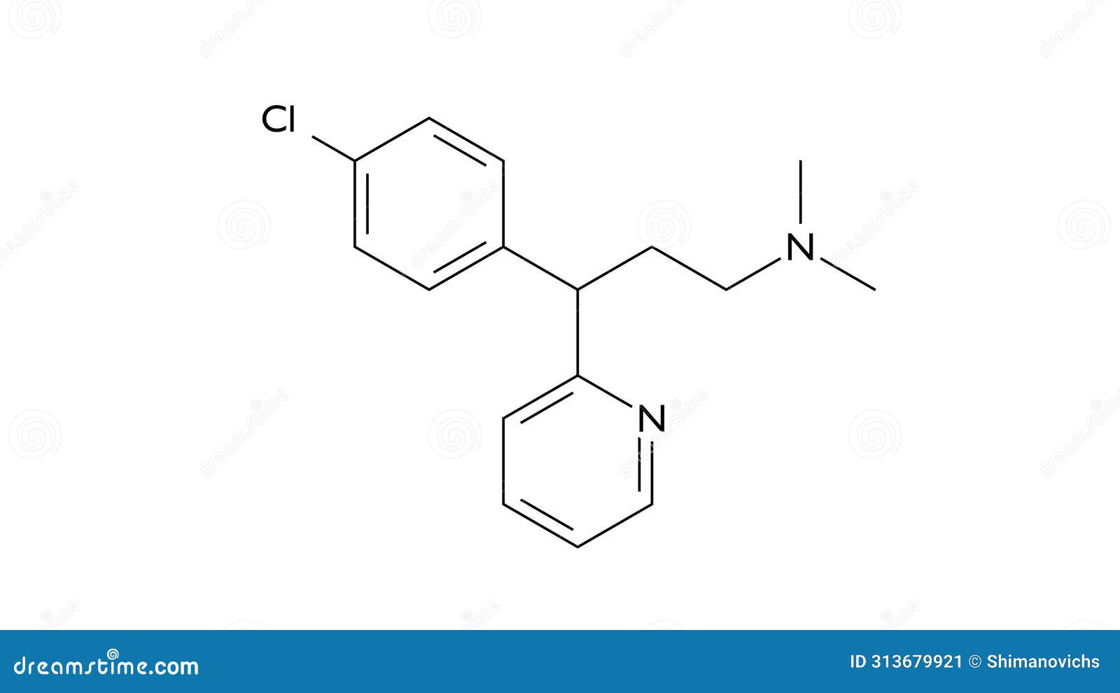 Chlorphenamine Molecule, Structural Chemical Formula, Ball-and-stick ...